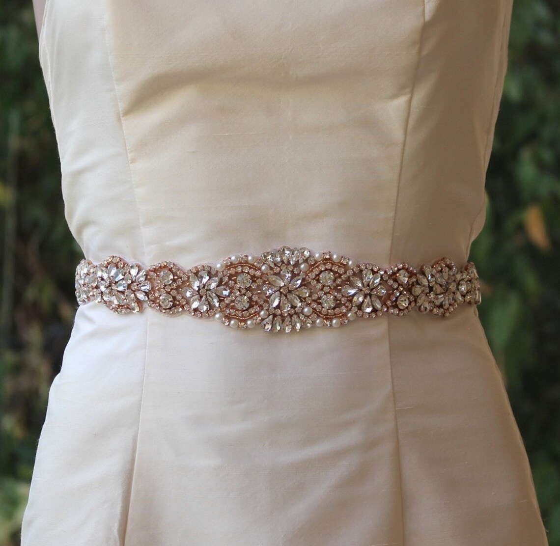Rose Gold Bridal Sash Full Length Rose Gold Crystal Sash | Etsy