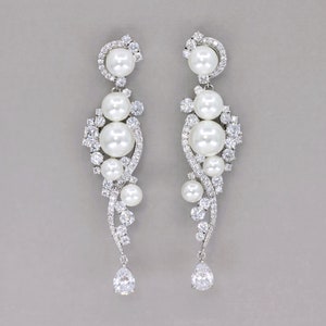 Statement Bridal Earrings, Pearl and Crystal Wedding Earrings, Rose ...