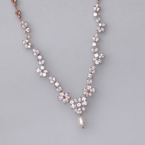 Rose Gold Crystal Necklace, Crystal Bridal Necklace, Rose Gold Bridal ...
