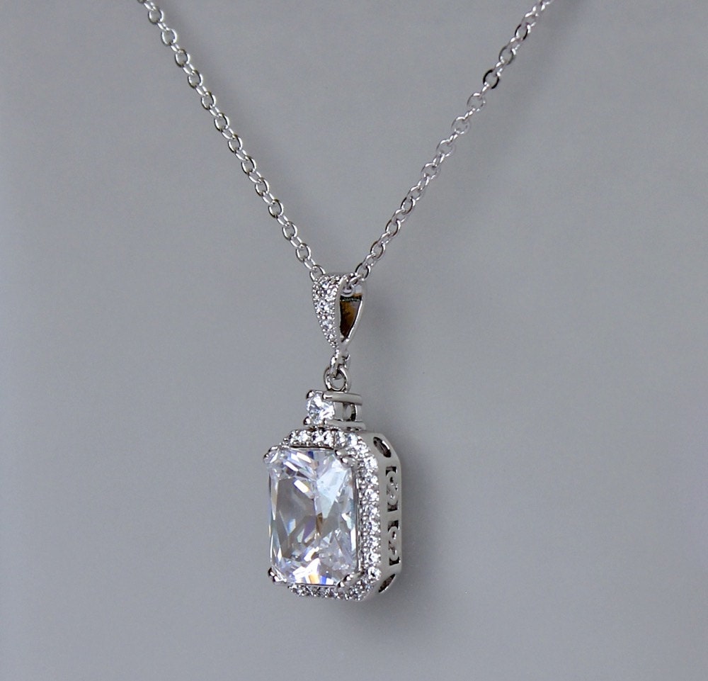Square Crystal Necklace, Crystal Bridal Necklace, Square Crystal ...