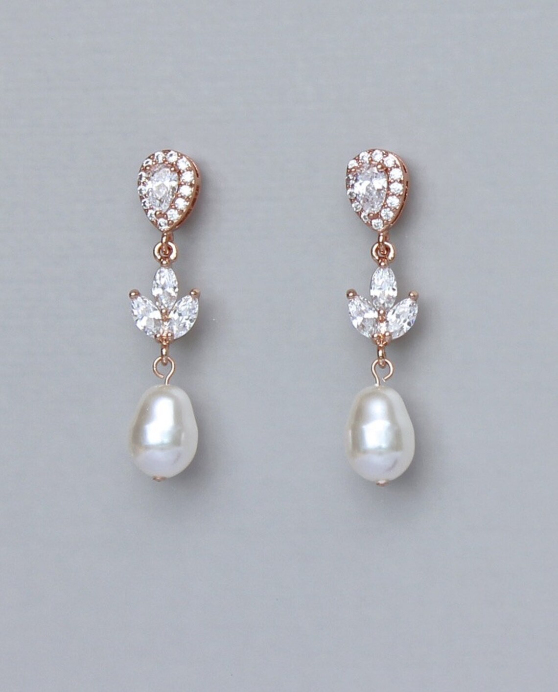 Bridal Earrings Rose Gold Pearl Earrings Pearl Drop Bridal - Etsy