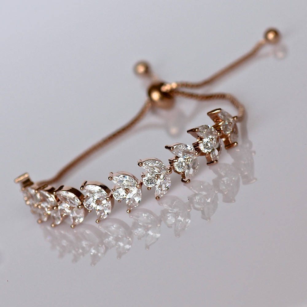 Rose Gold Crystal Adjustable Bracelet Rose Gold Bridal | Etsy