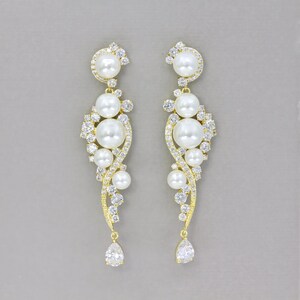 Statement Bridal Earrings, Pearl and Crystal Wedding Earrings, Rose ...