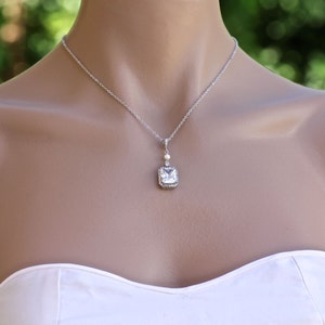 Square Crystal Necklace, Crystal Bridal Necklace, Square Crystal ...