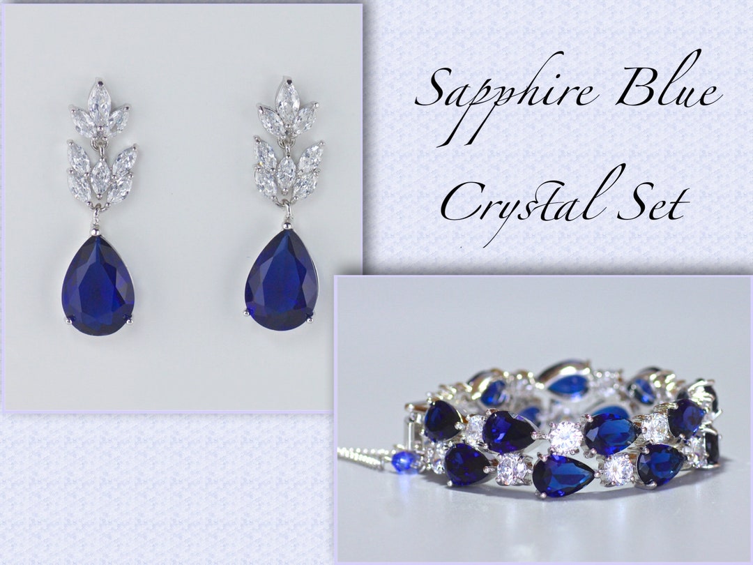 Blue Jewelry Set, Crystal Earrings & Bracelet Set, Bridal Jewelry Set ...
