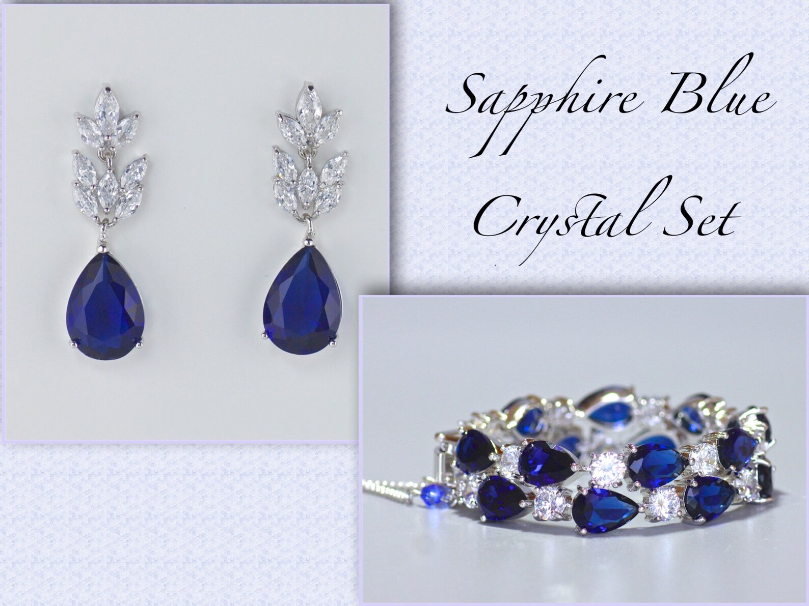 Blue Jewelry Set Crystal Earrings & Bracelet Set Bridal | Etsy