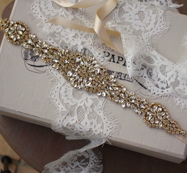 Gold Sash Gold Bridal Sash Crystal Wedding Belt Wedding | Etsy