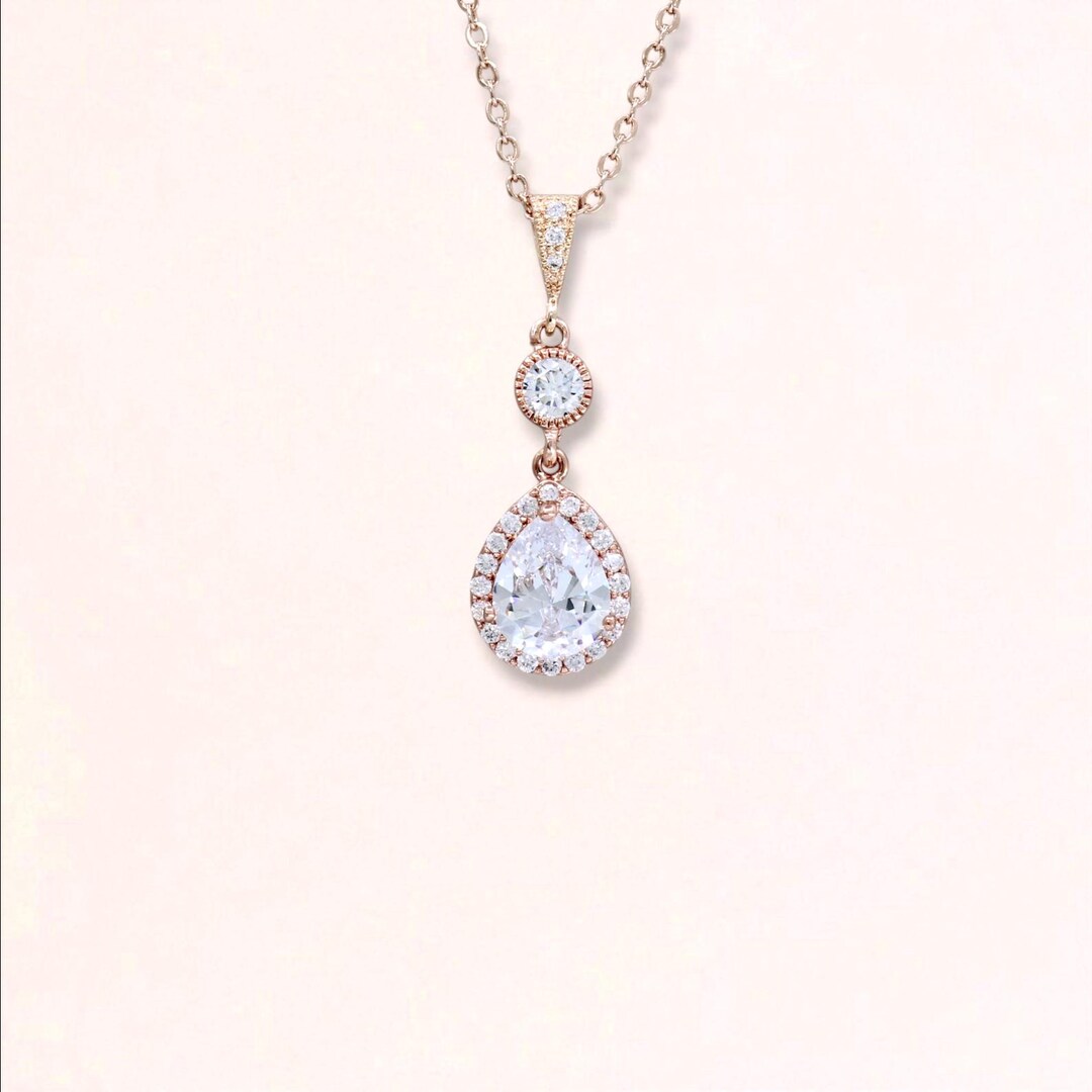 Rose Gold Crystal Necklace, Rose Gold Bridal Jewelry, Bridal Jewelry ...