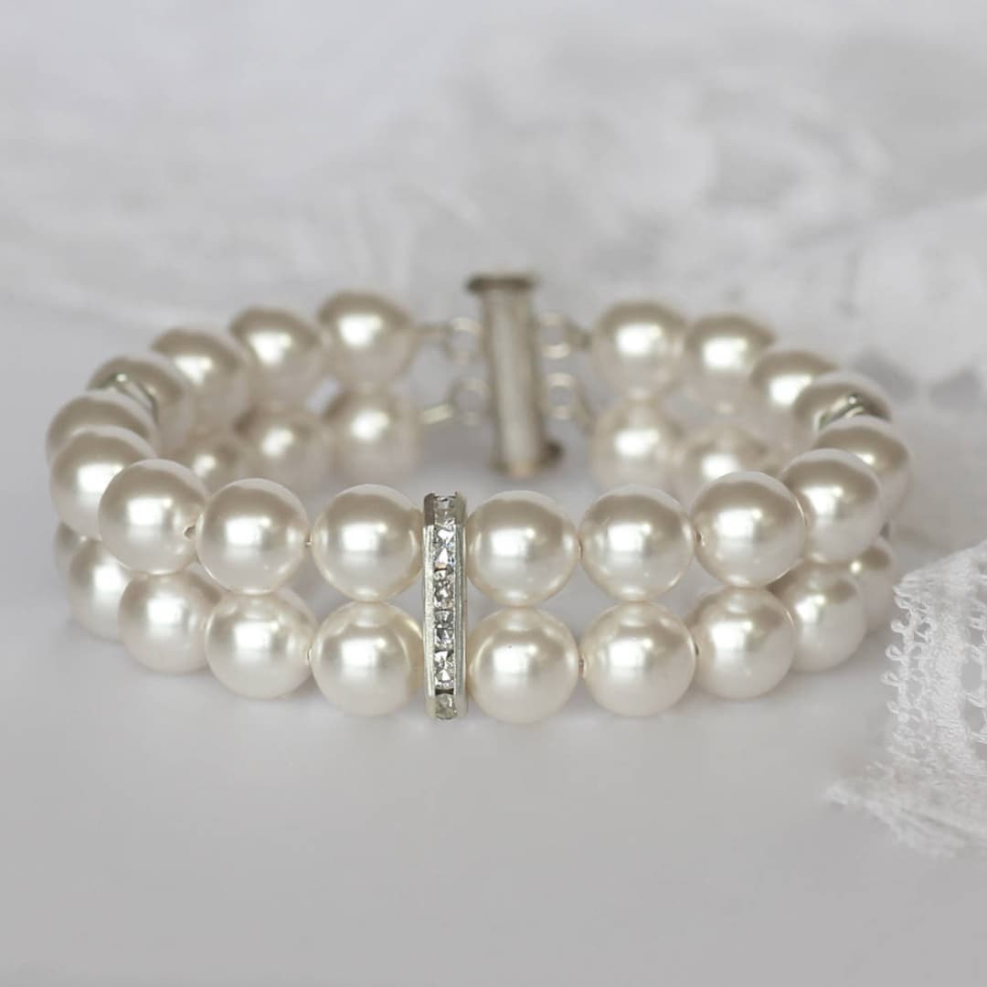 Pearl Bridal Bracelet, Swarovski Pearl Bracelet, Pearl Wedding Cuff ...