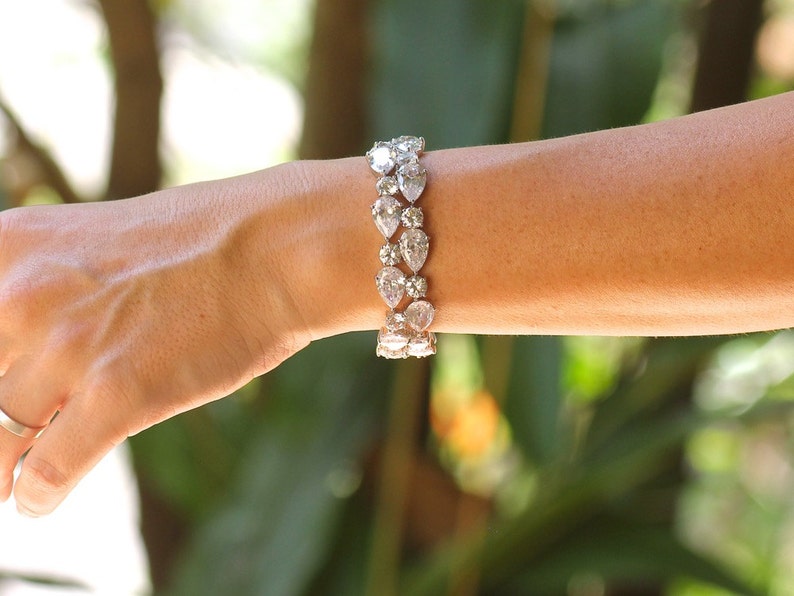 Crystal Cuff Silver Wedding Cuff Bracelet Crystal Teardrop - Etsy