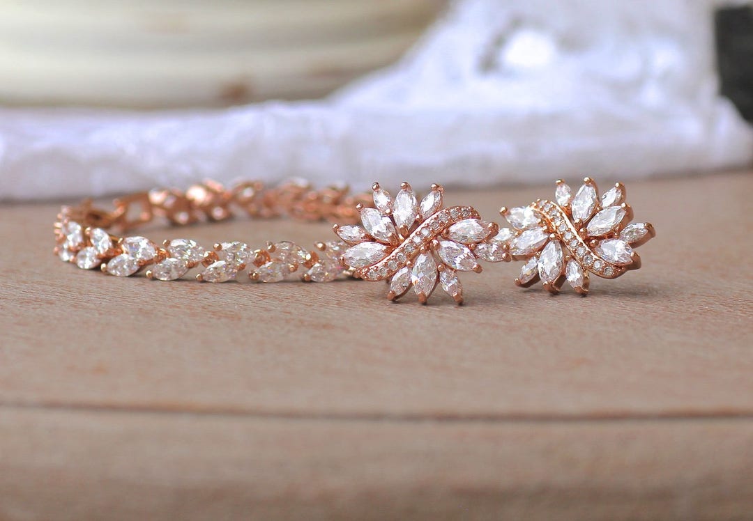 Rose Gold Bridal Jewelry Set Rose Gold Crystal Bracelet and - Etsy