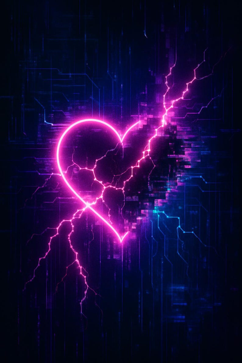 Glitch Heart | Neon Tech Love Wall Art | Futuristic Pixel Distortion ...