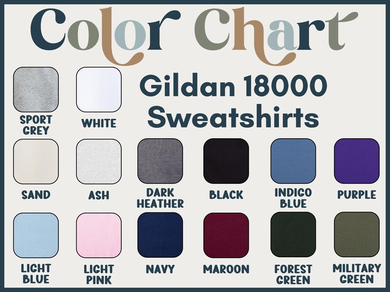 Gildan 18000 Sweatshirt Color Chart, Trendy Sweatshirt, Unisex ...