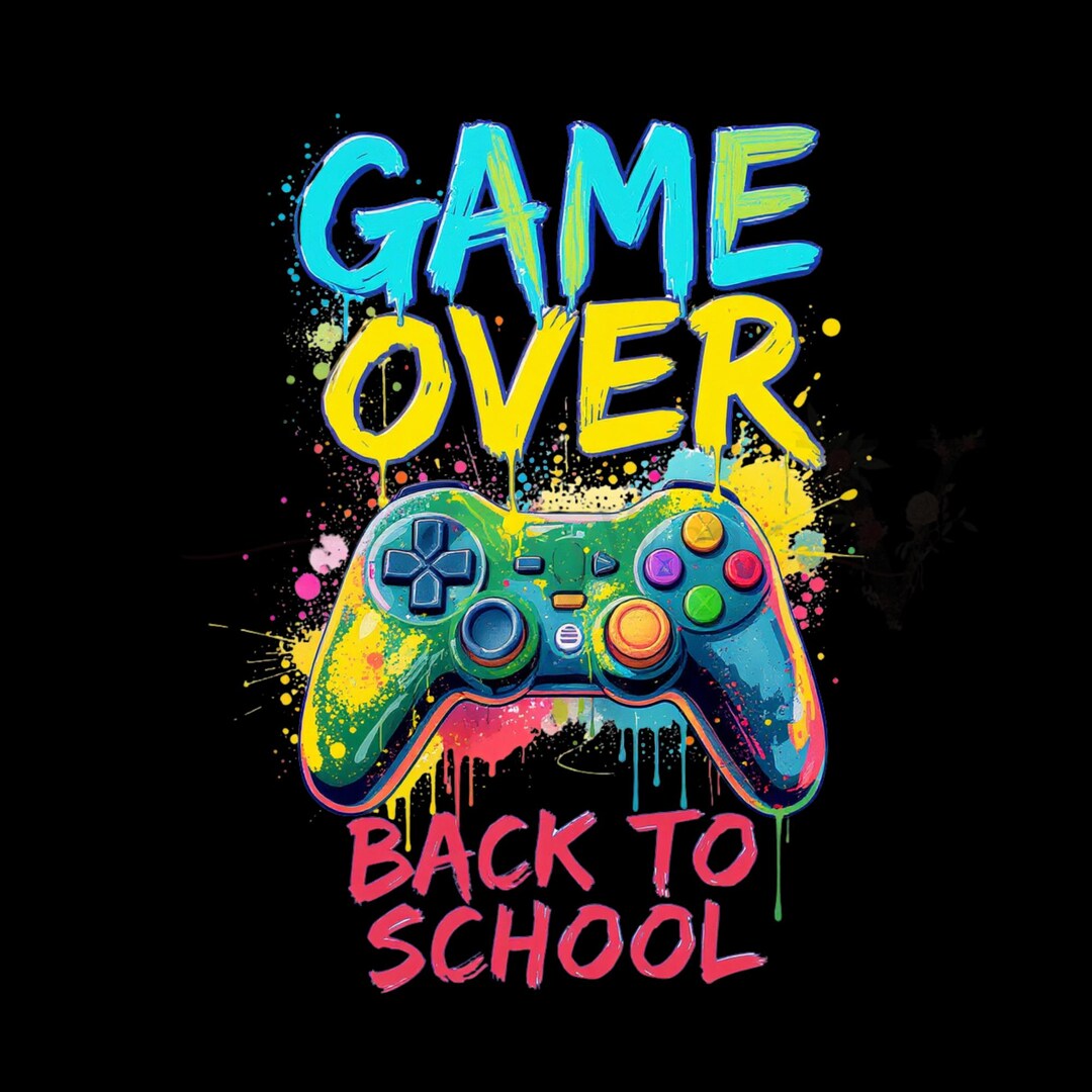 Game Over Back to School PNG: Gamer T-shirt Design, Video Game ...