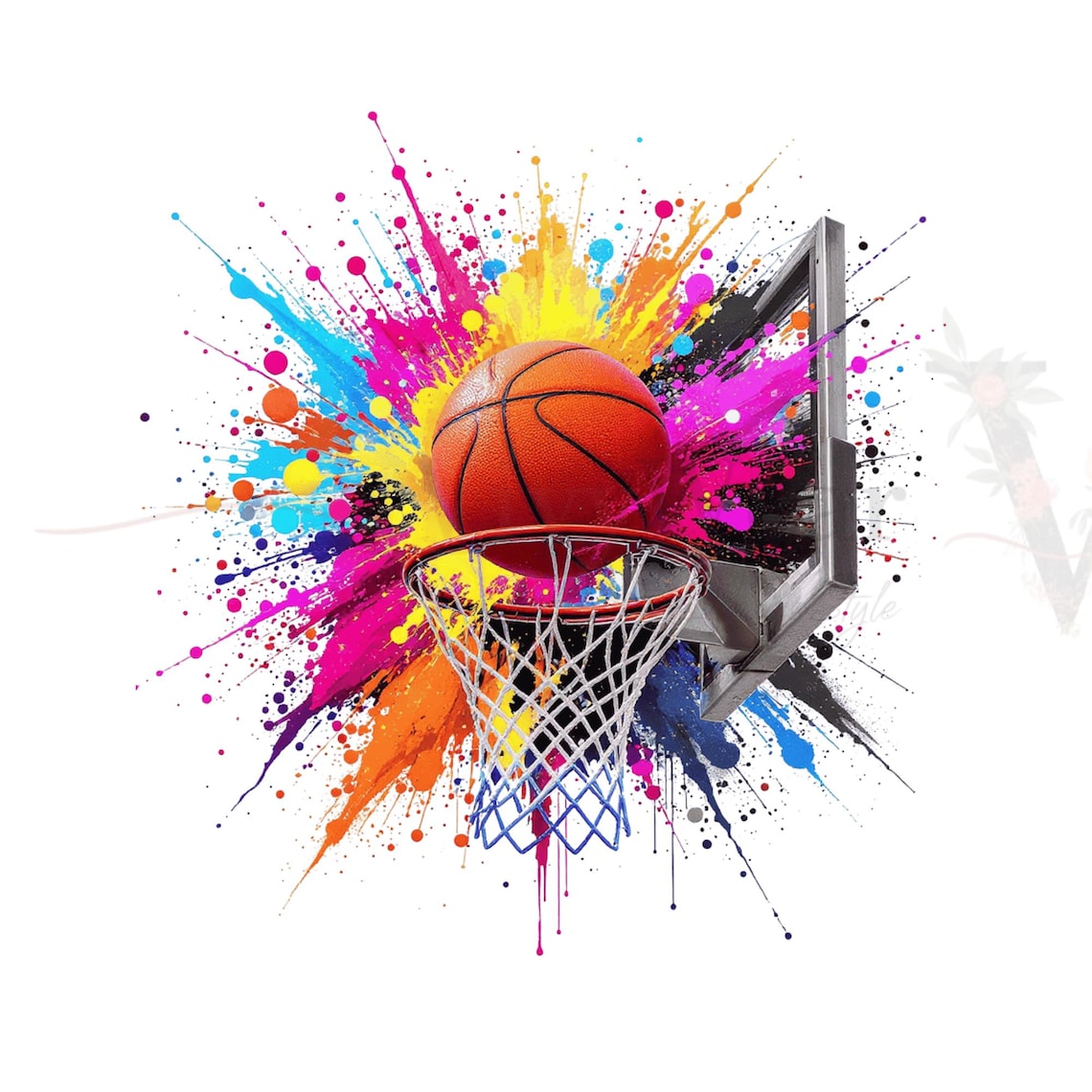 Colorful Basketball Hoop PNG: Splash Paint Clipart, Sports Sublimation ...