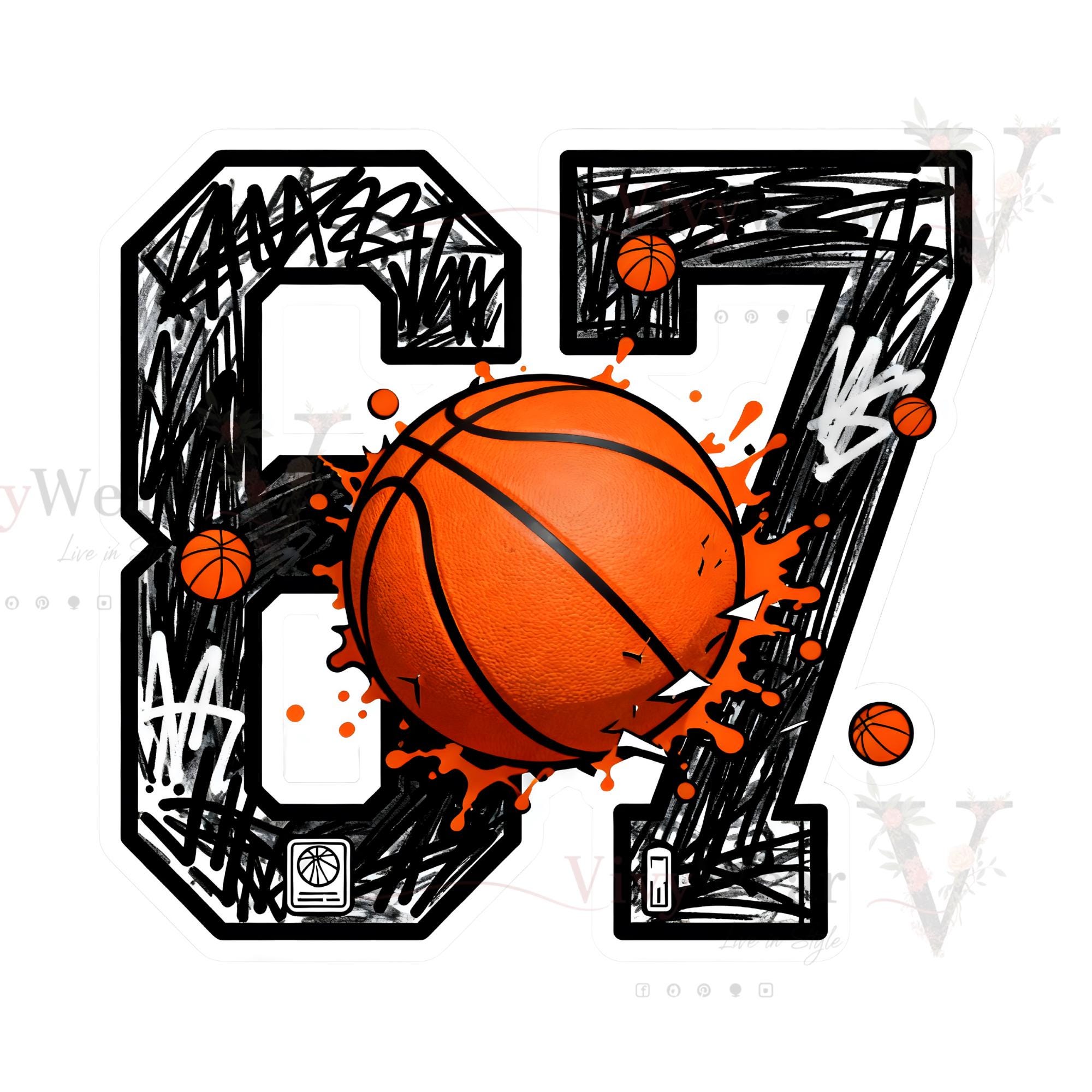 67 Basketball Graffiti PNG, Sports Meme Number, Urban Sticker, Digital ...