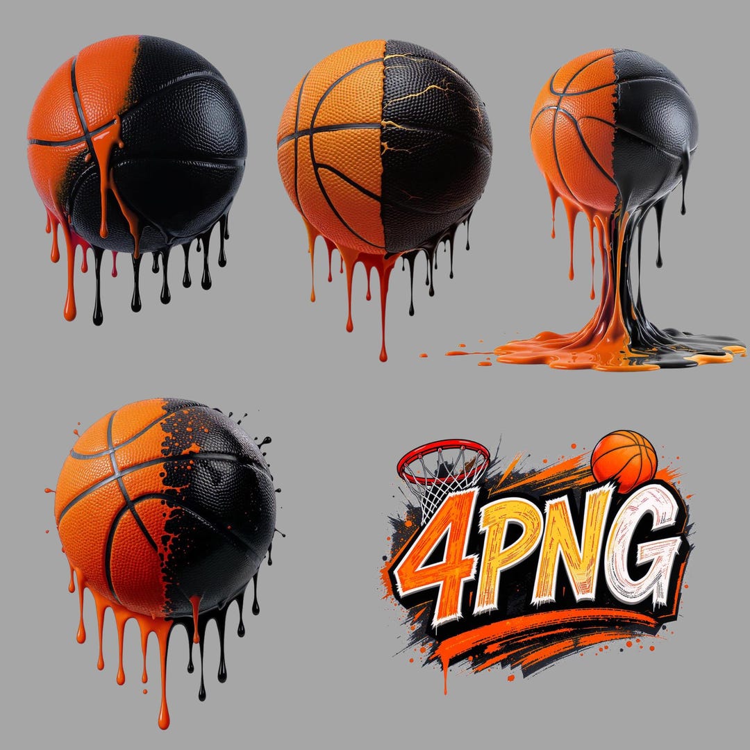 4 Dripping Basketball PNG Bundle – Bold Melting Sports Ball Clipart for ...