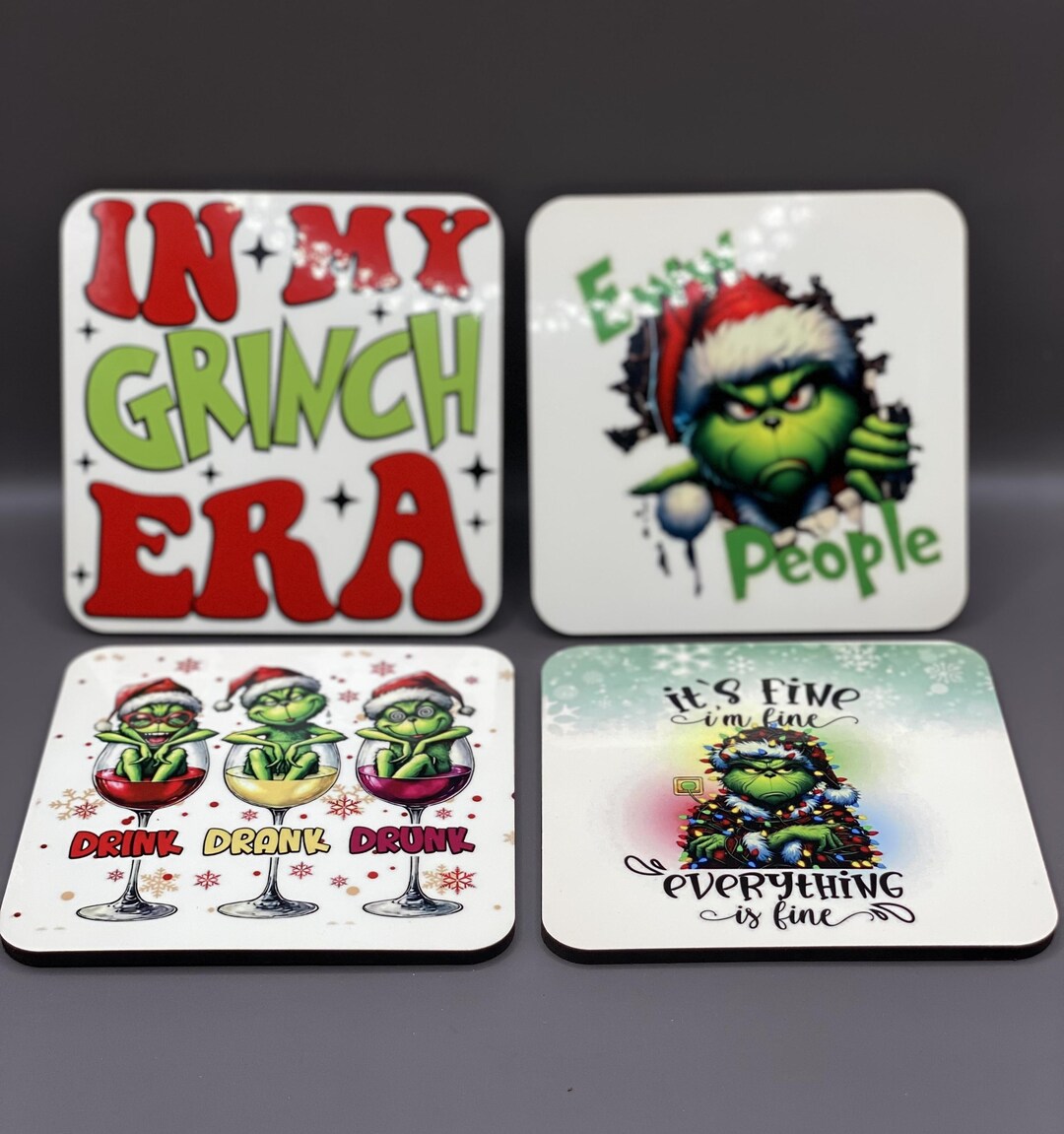 The Grinch Square Christmas Coasters Set of 4 - Etsy