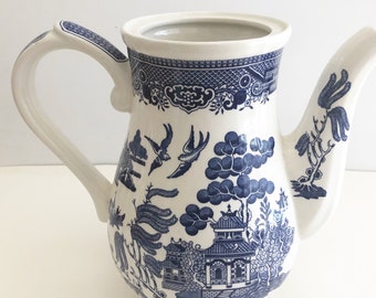 Sadler Blue Willow 1940s Blue White China Teapot With Gold Trim - Etsy