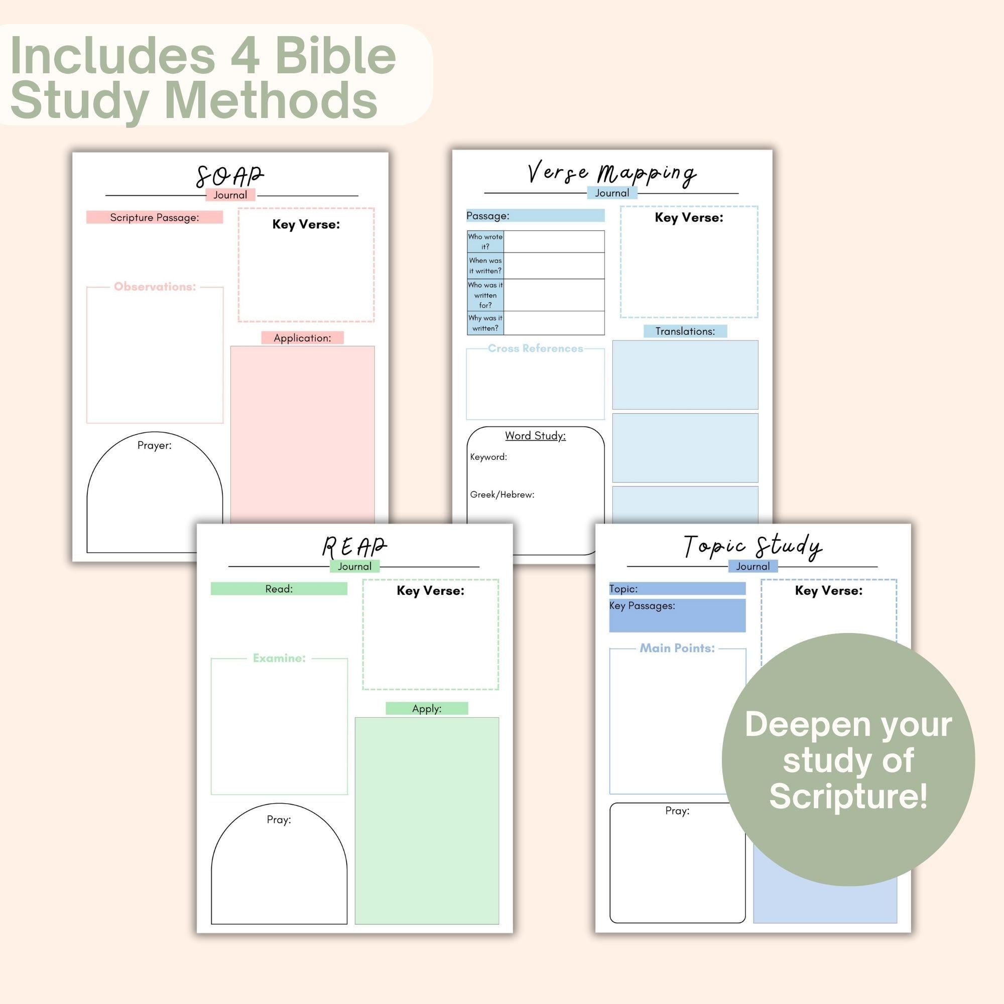 Bible Study Journal Templates, Digital SOAP Prayer Journal, Faith Based ...