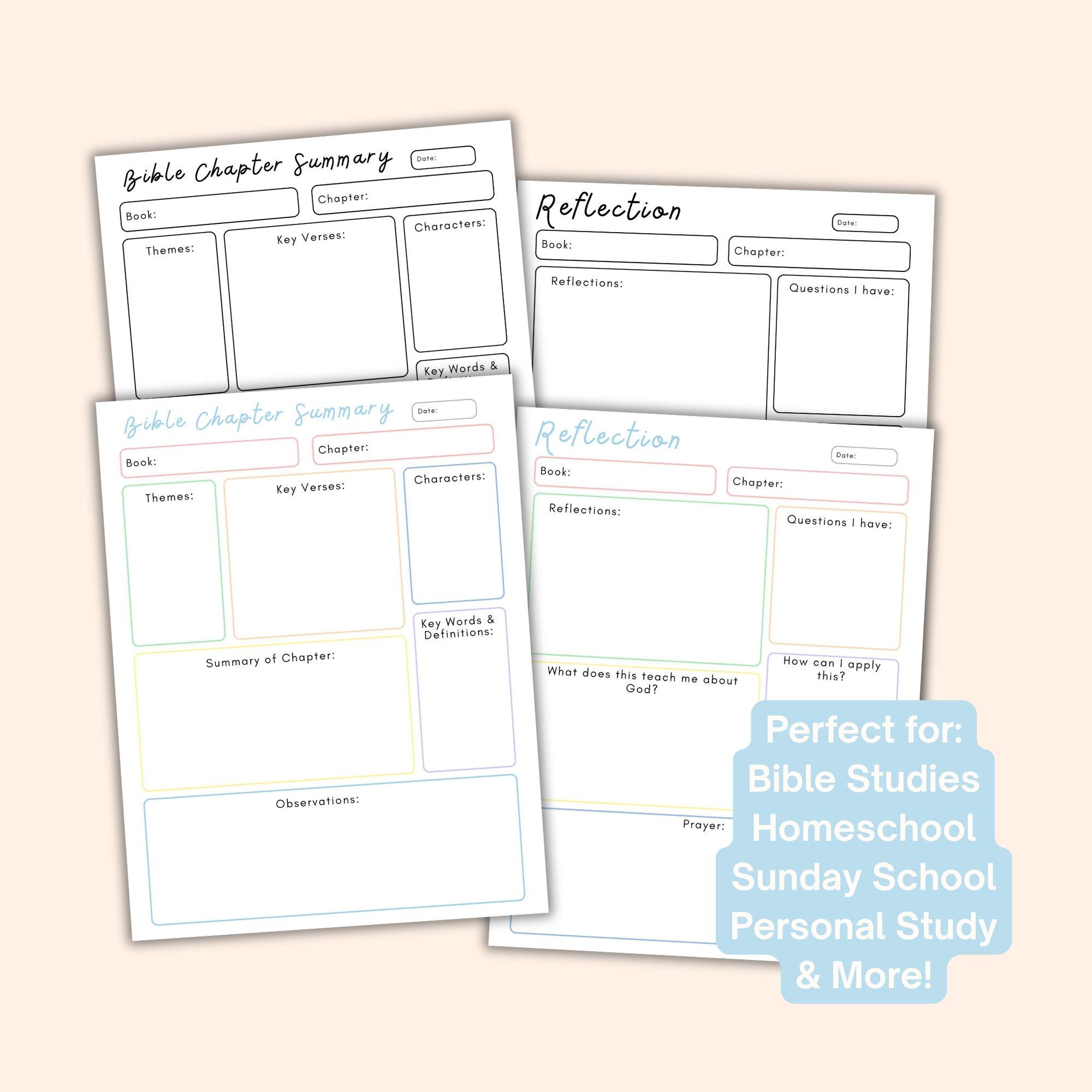 Bible Chapter Summary Template Printable PDF, Colorful Bible Study ...