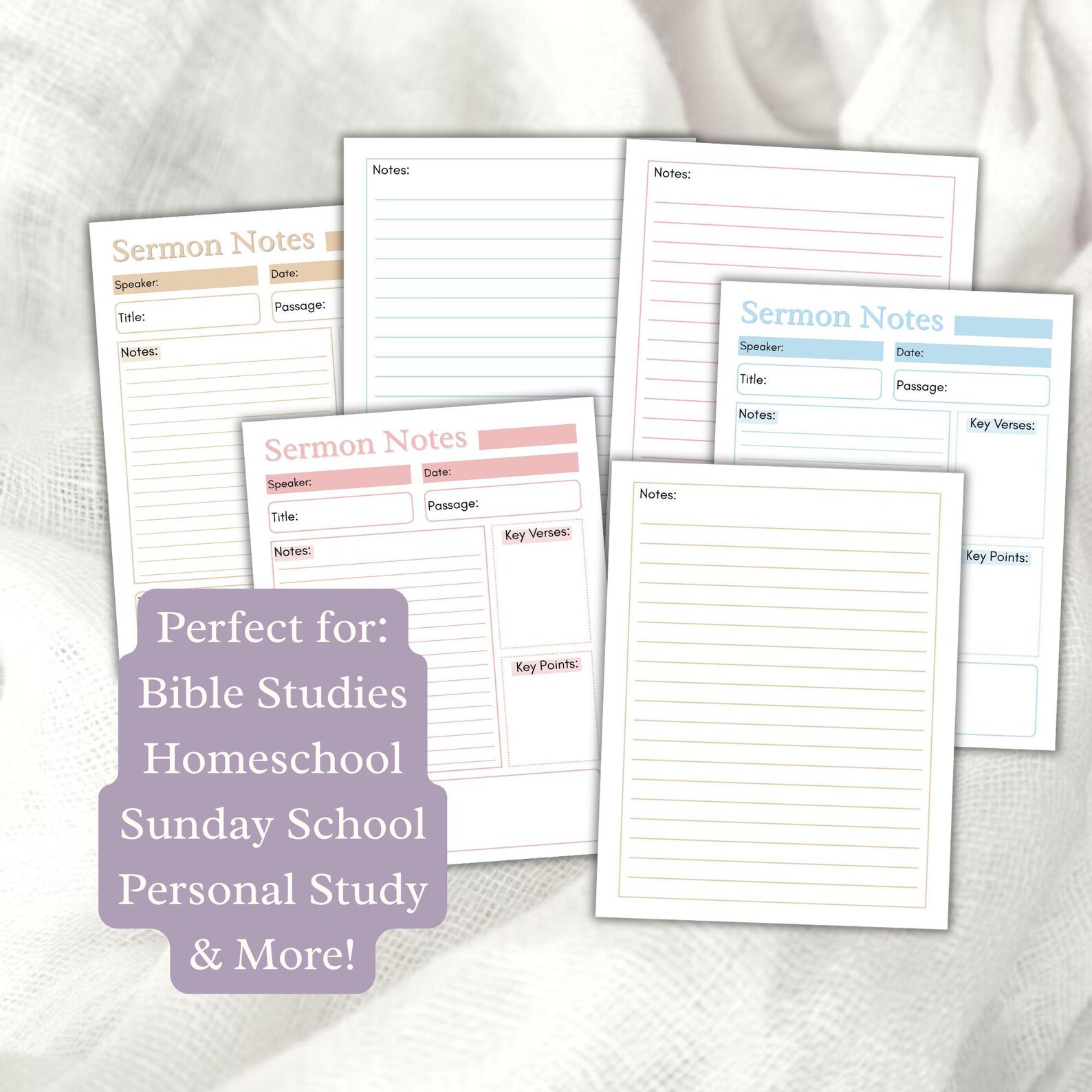Printable Sermon Notes Template, Digital Sermon Guide, Printable Church ...