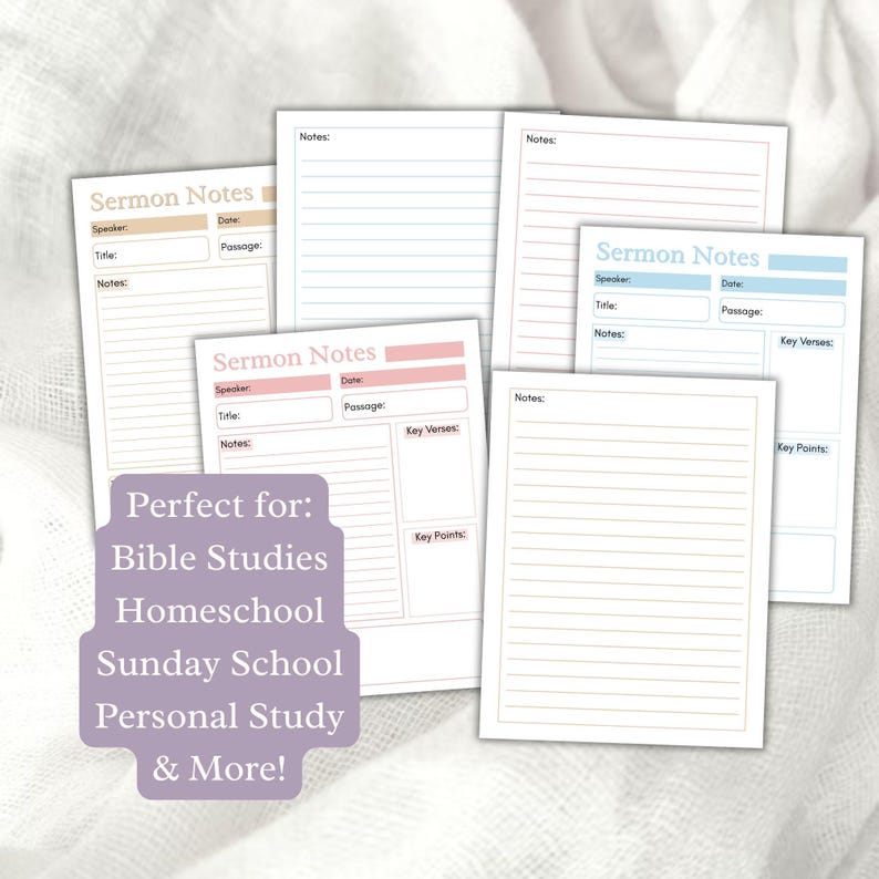 Printable Sermon Notes Template, Digital Sermon Guide, Printable Church ...