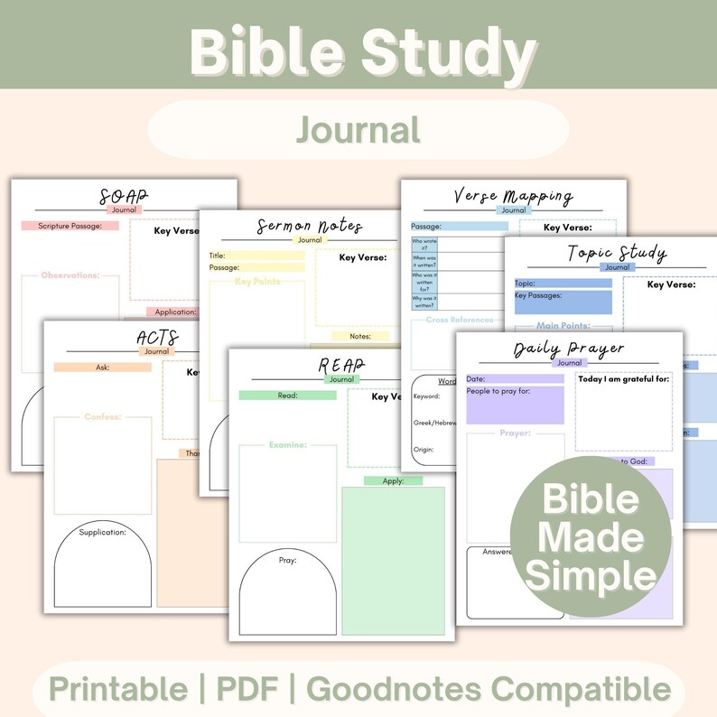 Bible Study Journal Templates, Digital SOAP Prayer Journal, Faith Based ...