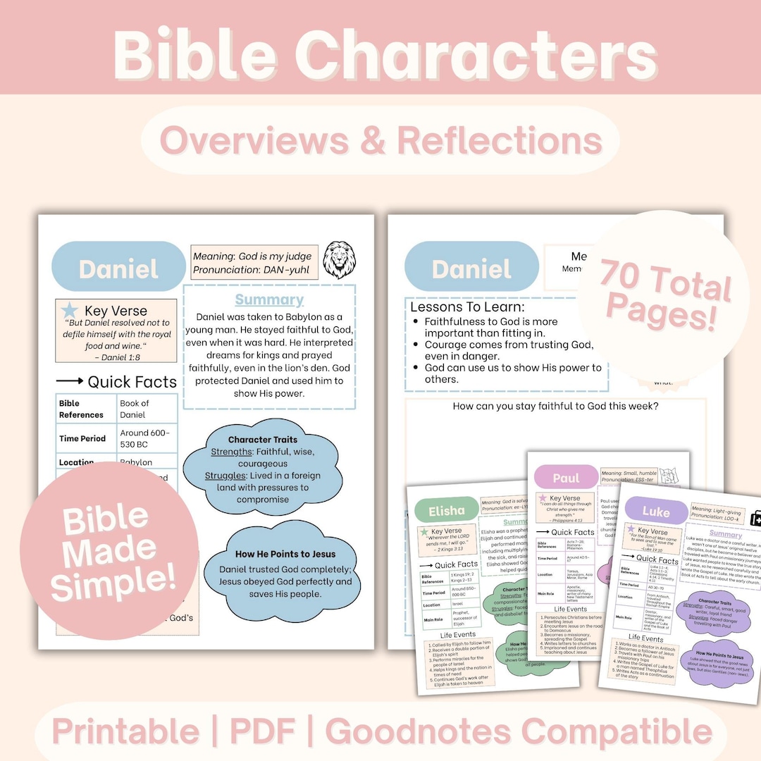Bible Characters Overview and Reflection Worksheets Bible Study, Kids ...
