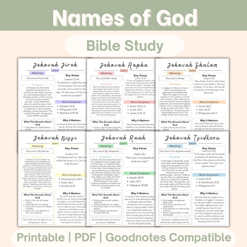 Names of God Bible Study, Women's Bible Journaling Tip Ins Inserts for ...