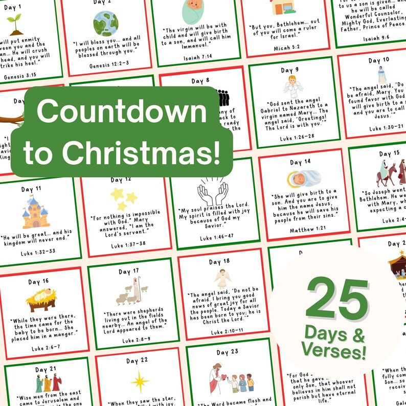 Kids Advent Cards, Countdown to Christmas Bible Verses Flashcards for ...