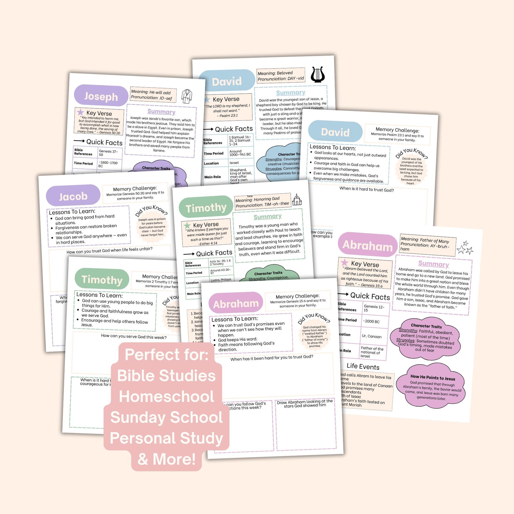 Bible Characters Overview and Reflection Worksheets Bible Study, Kids ...