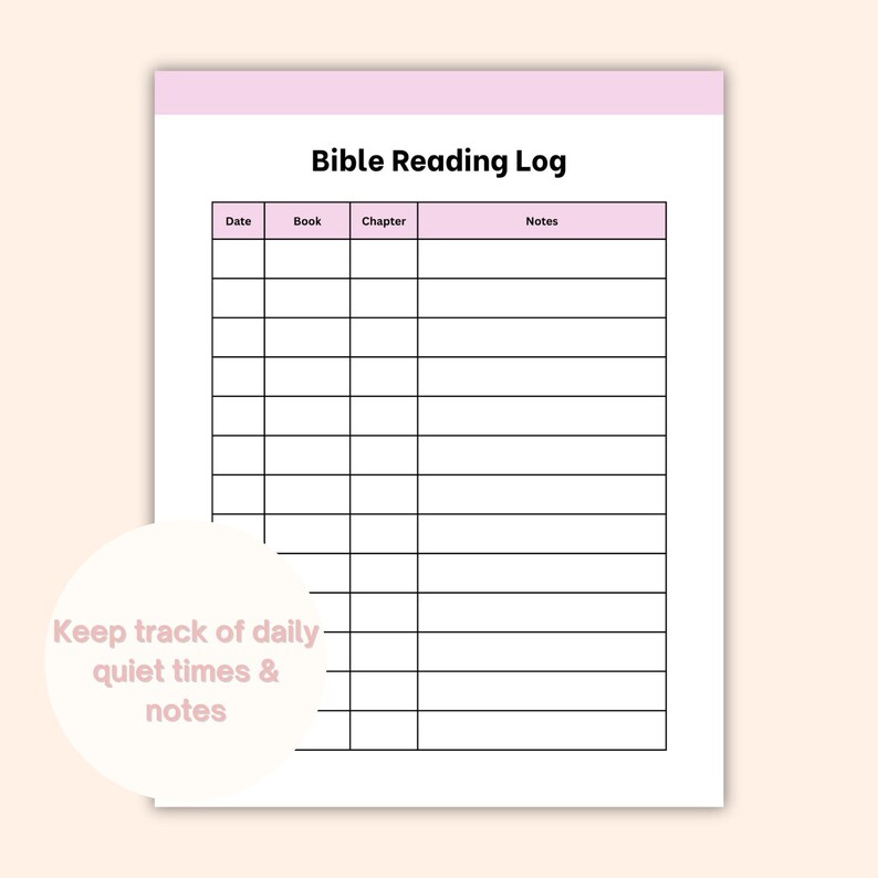 Bible Reading Log Tracker Daily Devotional Log, Daily Bible Reading Log ...
