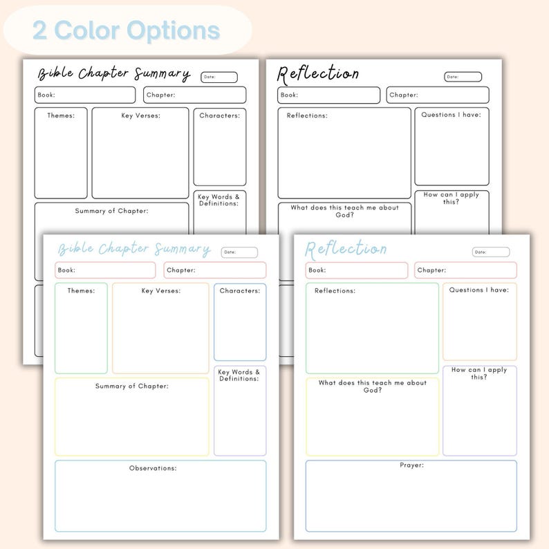Bible Chapter Summary Template Printable PDF, Colorful Bible Study, Bible Study Worksheet, Faith ...
