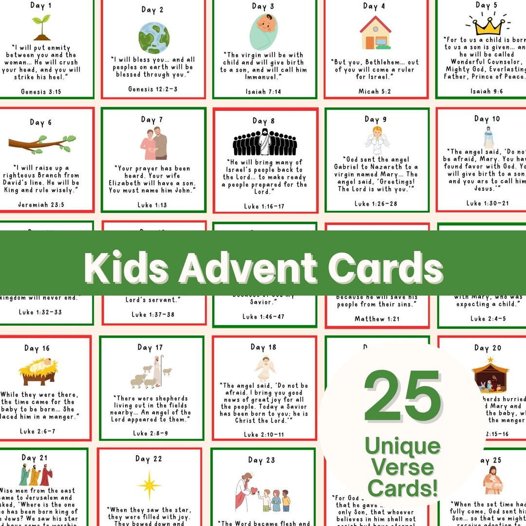 Kids Advent Cards, Countdown to Christmas Bible Verses Flashcards for ...