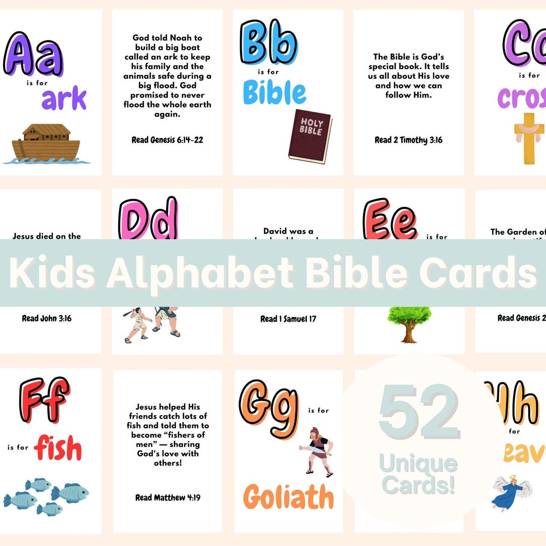 Bible Alphabet Flashcards for Kids, Christian Homeschool ABC Cards ...