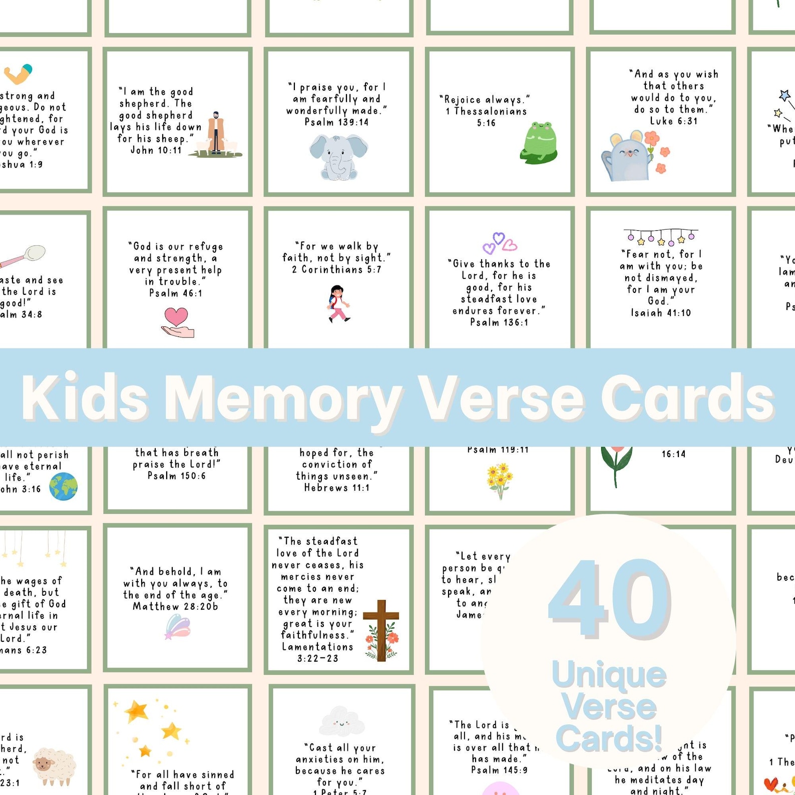 40 Kids Memory Verse Cards Download PDF Bible Verses Sunday School ...