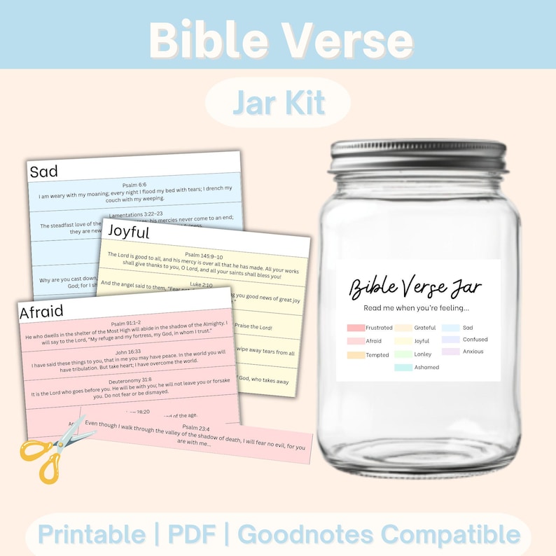 Printable DIY Bible Verse Jar Kit, 100 Bible Verses Emotions Jar, Read ...