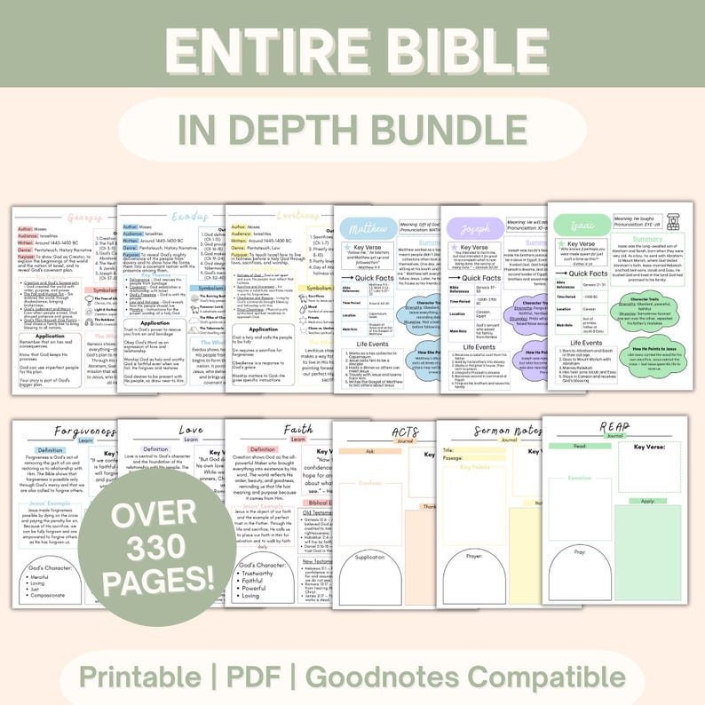 Bible Study Bundle in Depth Study Guide, Entire Bible Book Summary, Prayer Journal, One Year ...