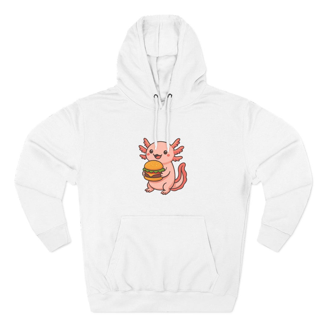 Axolotl Holding Burger Hoodie | Cute Pink Axolotl Illustration - Etsy