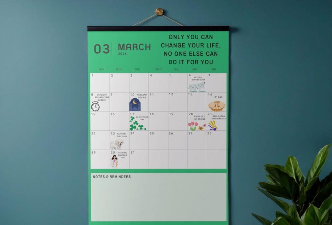 2026 Digital Wall Calendar | Motivational Quotes | Full Year Planner ...