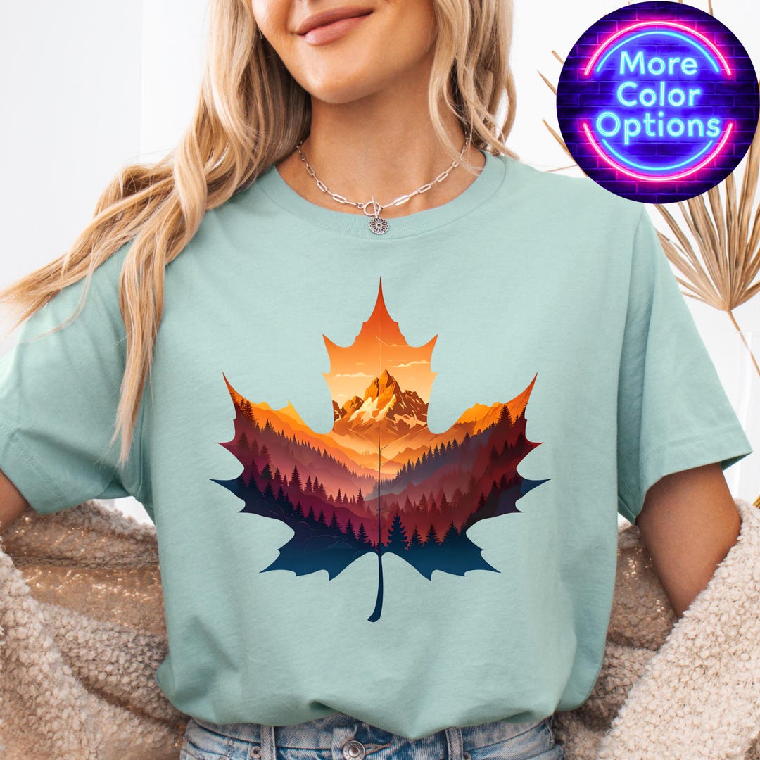 Maple Leaf Mountain Scene T-shirt: Ring-spun Cotton Fall Shirt ...