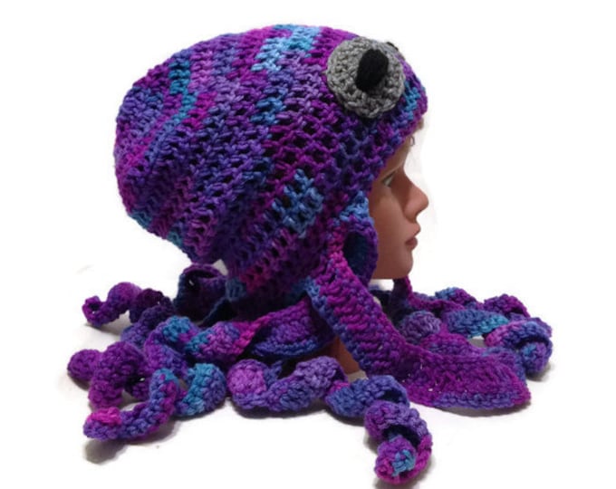Purple Octopus Hat, Octopus Costume, Octopus Beanie, Octopus Novelty ...