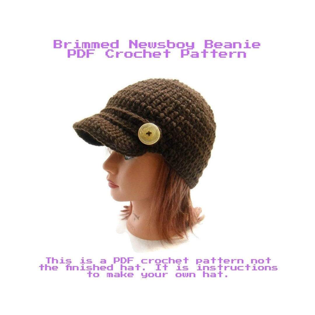 Newsboy Hat Pattern, Easy Crochet Pattern, Crochet Pattern Hat, Brimmed ...