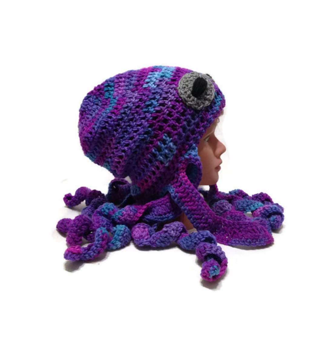 Purple Octopus Hat, Octopus Costume, Octopus Beanie, Octopus Novelty ...
