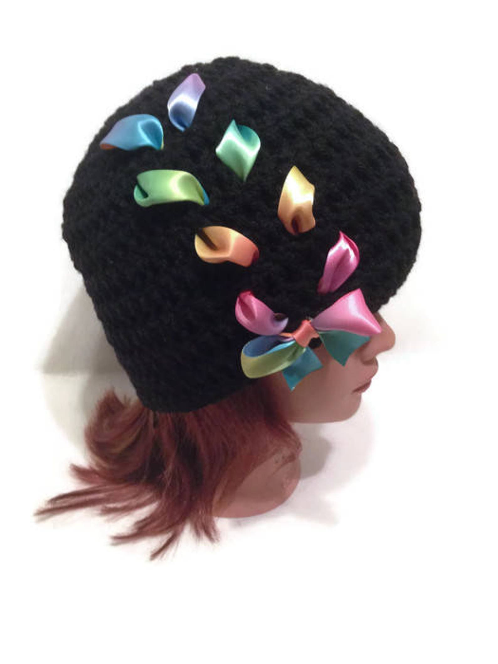 Rainbow Bow Hat Kawaii Hat Rainbow Ombre Lace up Beanie - Etsy