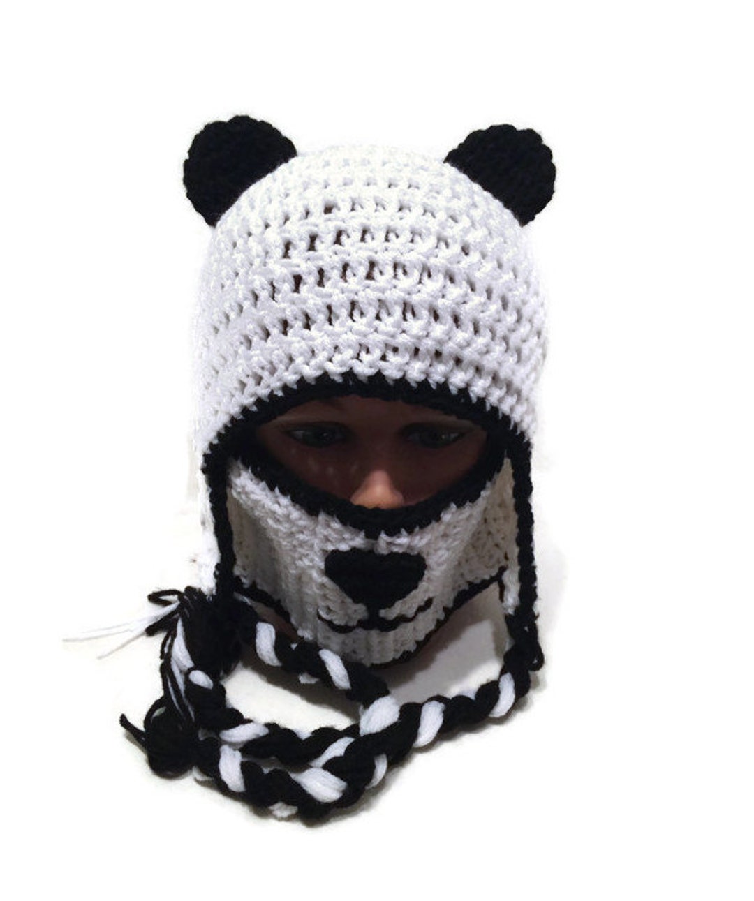 Panda Hat Panda Bear Face Mask and Ear Flap Winter Hat Novelty Panda ...