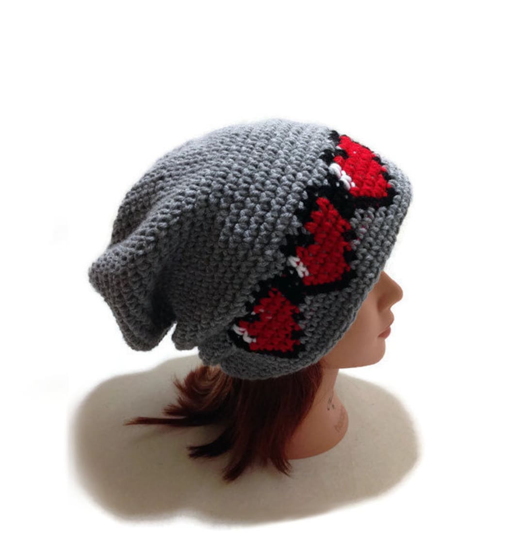 Pixel Heart Hat, Pixel Slouchy Hat, 8 Bit Heart Hat, Pixel Gamer Hat ...
