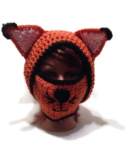 Fox Hat, Fox Mask, Slouchy Fox Hat, Face Mask Hat, Fox Ears Beanie, Fox ...