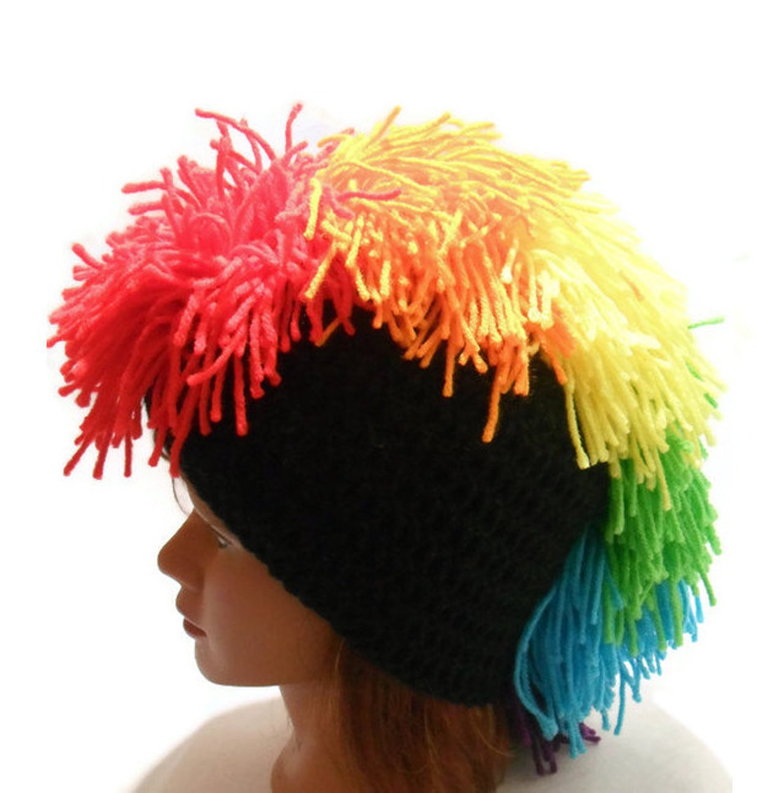 Rainbow Mohawk Beanie, Rainbow Mohawk Hat, Crochet Mohawk Hat, Mohawk ...